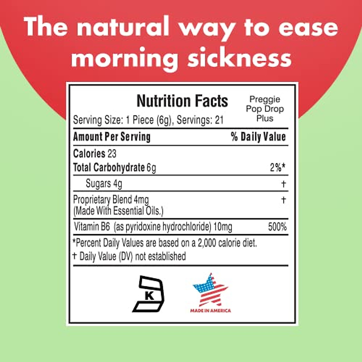 Preggie Pop Drops Plus | 21 Drops | Vitamin B6 for Morning Sickness & Nausea Relief during pregnancy | Safe for pregnant Mom & Baby | Gluten Free | Two Flavors: Lemon & Raspberry