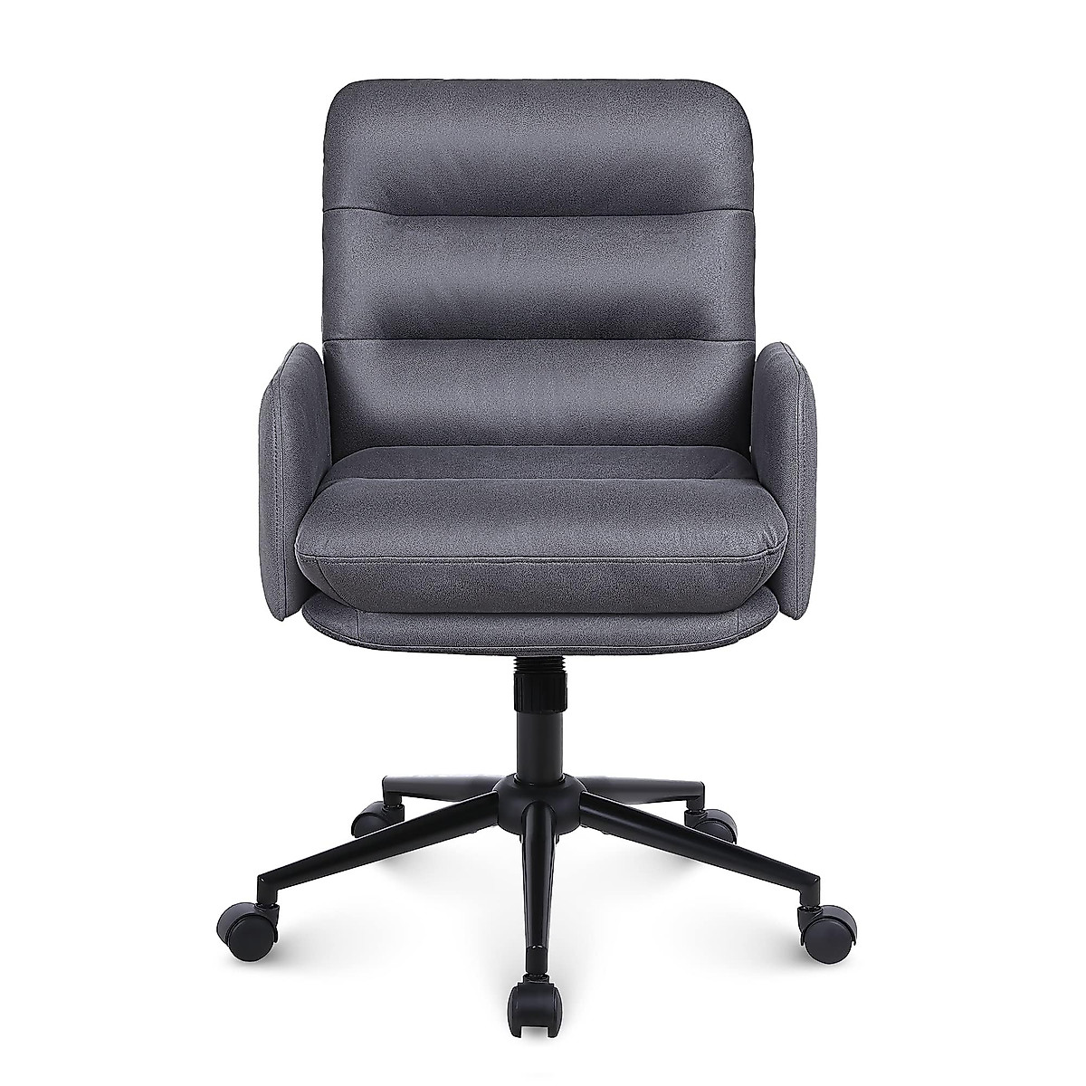 Modern Mid Back Computer Desk Chair with Wheels, Adjustable Home Office Chair, Ergonomic Upholstered Swivel Chair, Grey