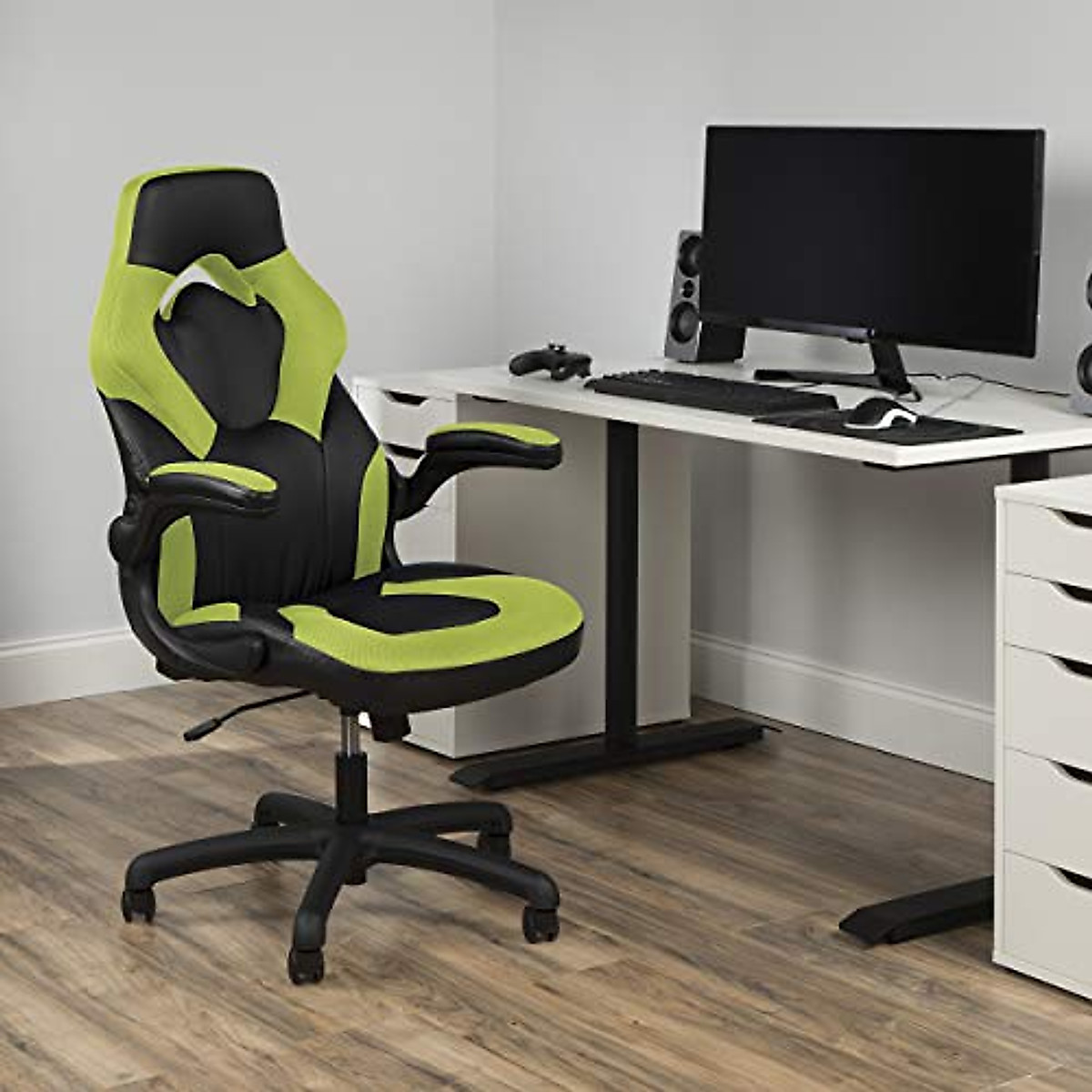 OFM Gaming Chair Ergonomic Racing Style PC Computer Desk Office Chair - 360 Swivel, Integrated Lumbar Support & Headrest, Adjustable Height, Recline Tilt Control, Flip-Up Arms, 275lb Max (2020 Green)