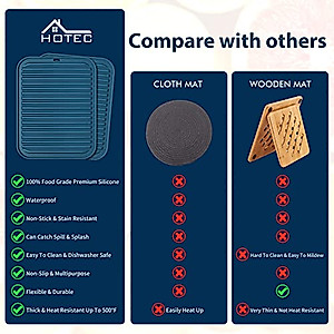 HOTEC Silicone Trivets for Hot pots and Pans, Heat Resistant for Kitchen Counter Dish Drying Mat, Set of 2 Classic Blue