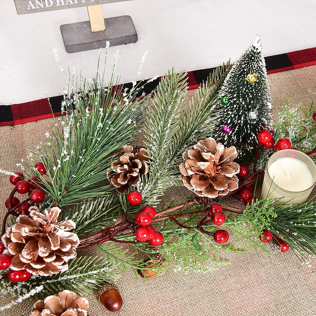 Artiflr 6 Feet Berry Garland Christmas Pine Garland with Berries Pinecones Cypress Winter Artificial Greenery Garland for Indoor Outdoor Garden Gate Home Table Runner Centerpiece Decoration Decoration