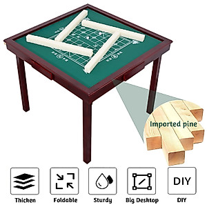 MJTABLE Wooden Mahjong Table, 35" Folding Square Card Tables, Wear-Resistant Nylon Desktop, Board Game Domino Table, Poker Cards, Mahjong, Board Games