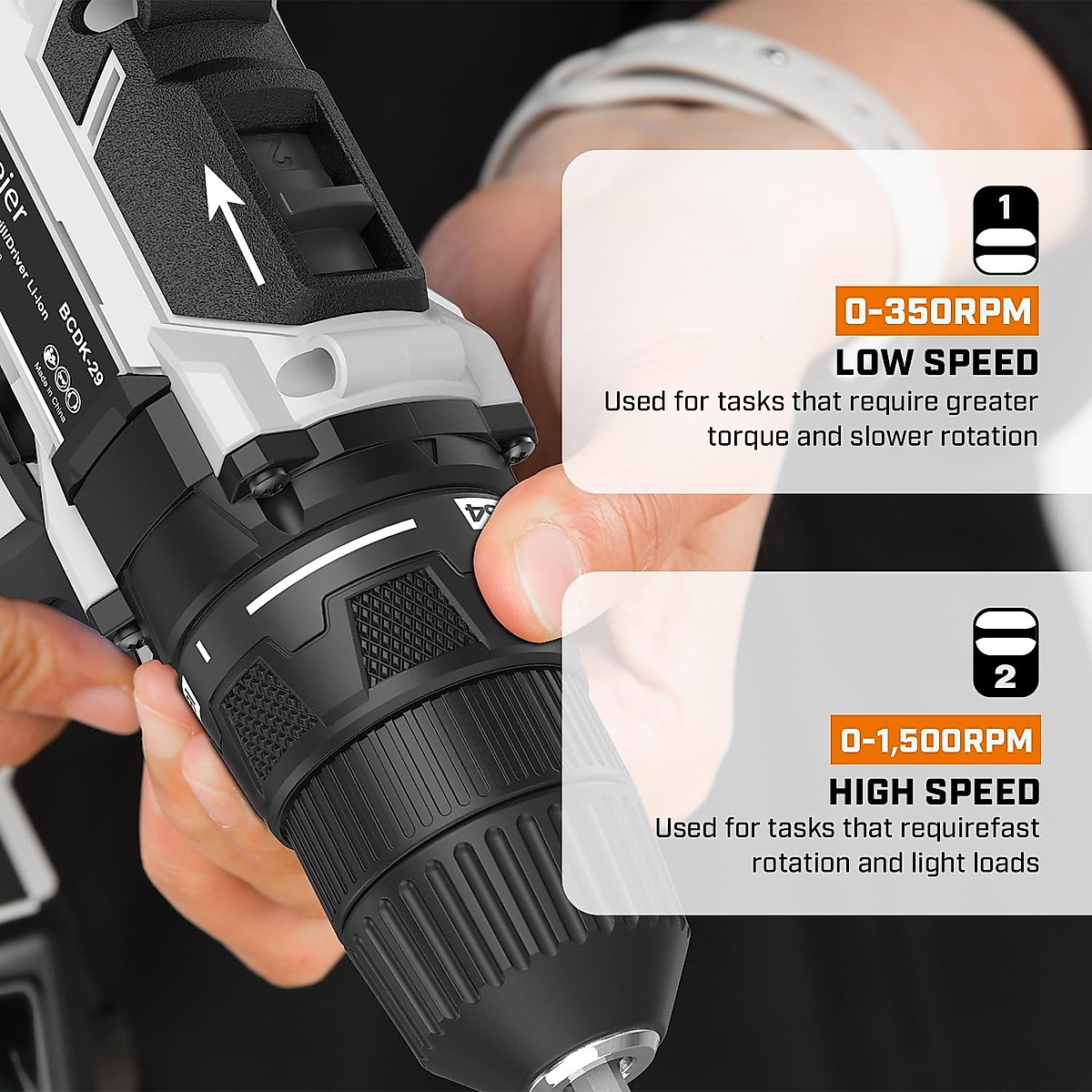 Bielmeier 20V MAX Cordless Drill Set – 285 In-lb Torque,2 Variable Speed,64+1 Position,3/8" Keyless Chuck,Drill Machine Includes 2 Brushes,Flex Shaft,Cloth Bag & 58 Drill Bits（Black）