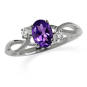 Silvershake Genuine African Amethyst and White Topaz 925 Sterling Silver Engagement Ring Size 8