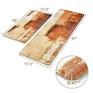 KIMDOE Boho Kitchen Rugs and Mats 2PCS Cushioned Anti Fatigue Kitchen Mat Non-Skid Waterproof Kitchen Runner Rug Ergonomic Comfort Standing Mat for Home Decor,Floors,Office,Laundry,Abstract Orange