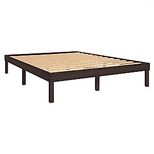 Naomi Home Lucia 14 Inch Solid Wood Platform Bed Queen Bed Frame, Pine Wood Queen Platform Bed Frame, No Squeak Bed Frame, Bed Frame Queen Size, No Box Spring Needed, Sturdy Bed Frame - Espresso