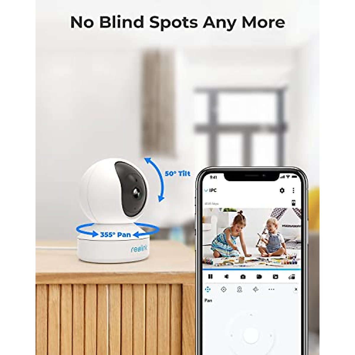 REOLINK Wireless Security Camera, E1 3MP HD Plug-in Indoor WiFi Camera for Home Security/Baby Monitor/Pets, Smart Detection, Local Storage, Pan Tilt, Night Vision, Works with Alexa/Google Assistant