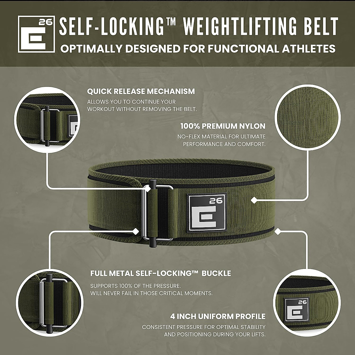 Self-Locking Weight Lifting Belt - Premium Weightlifting Belt for Serious Functional Fitness, Weight Lifting, and Olympic Lifting Athletes| Lifting Belt for Men and Women (Medium, Green)