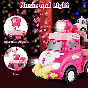 seveclotree 9 in 1 Carrier Truck Cars Toys for Girls Toddlers,Pink Princess Girl Car with Light and Sound,Toddler Girl Toys Age 1-2 2-4,Toys for 1 2 3 Year Old Girls Birthday for Baby Girl…