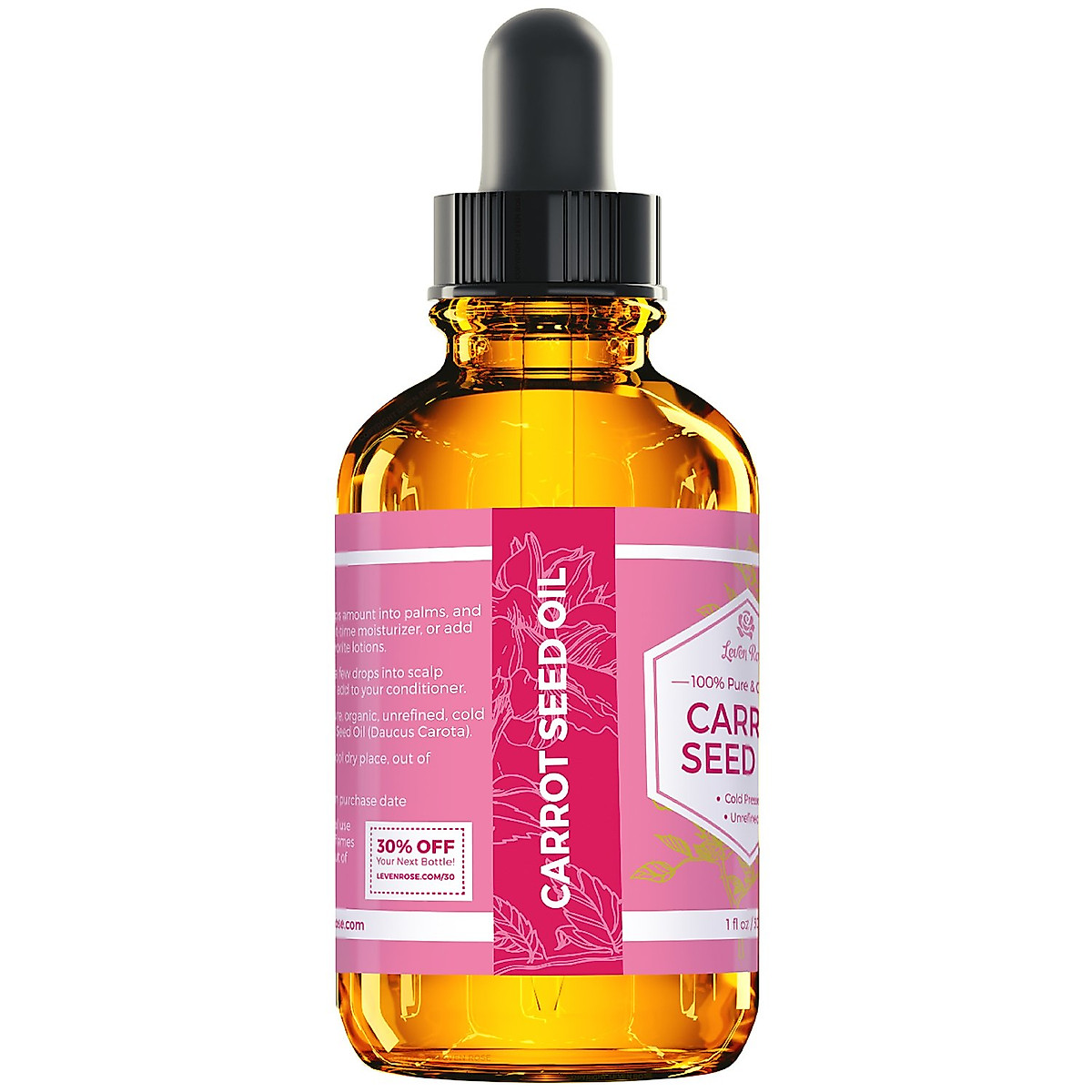 Leven Rose Carrot Seed Oil Pure Unrefined Cold Pressed Moisturizer for Hair Skin and Nails 1 oz