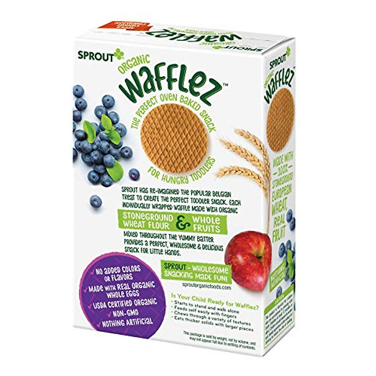 Sprout Organic Baby Food, Stage 4 Toddler Snacks, Blueberry Apple Wafflez, Single Serve Waffles (5 Count)