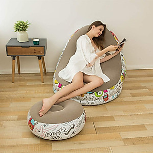 BDL Inflatable Deck Chair with Household air Pump, Lounger Sofa for Indoor Living Room Bedroom, Outdoor Travel Camping Picnic (Graffiti with Grey)