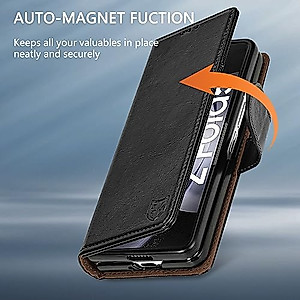 ZZXX Samsung Galaxy Z Fold 5 Wallet Case with [RFID Blocking] Card Slot Magnetic Closure Leather Flip Fold Protective with S Pen Holder Phone Case for Galaxy Z Fold 5 Case Wallet(Black-7.6 inch)