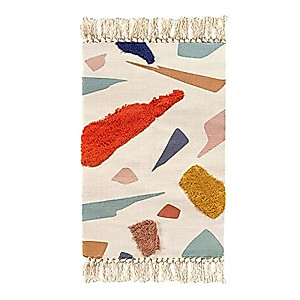 LIVEBOX Cute Bathroom Rug 2' x3' Small Multi-Color Block Kids Area Rug with Tassel Hand Woven Cotton Tufted Indoor Rugs for Bedroom Kitchen Entryway Laundry Wall Hanging