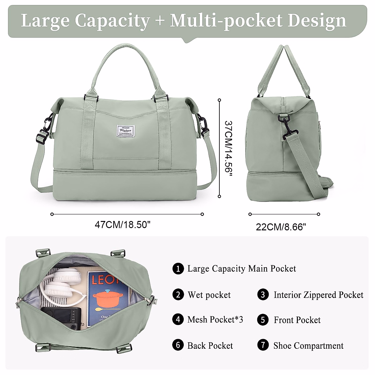 Weekender Bags for Women,Personal Item Travel Bag with Shoes Compartment,Overnight Travel Duffel Bag with Toiletry Bag