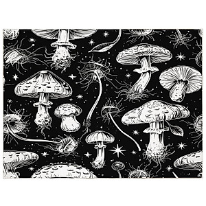 Small 2x3 Machine Washable Area Rug for Living Room Bedroom, Fluffy Non Slip White Mushroom Print Rug Indoor, Carpets for Kids Nursery Bedside Decor, Soft Stain Resistant Area Rugs, Black
