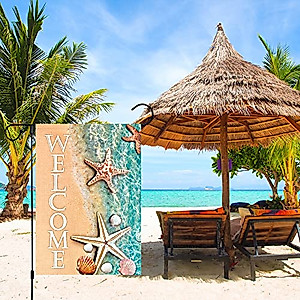 Louise Maelys Welcome Spring Summer Beach Garden Flag for Outside 12x18 Double Sided Vertical, Burlap Small Summer Starfish and Seashell Lake Garden Yard House Flags Seasonal Summer Outdoor Decoration (ONLY FLAG)