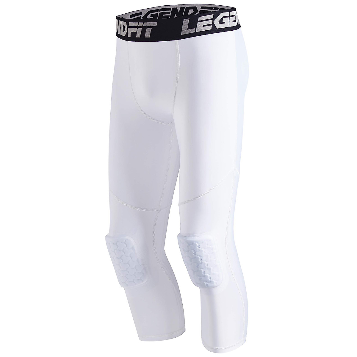 Legendfit Adults' Compression Pants with Knee Pads Basketball 3/4 Capri Men Women Padded Tights Leggings Protector White