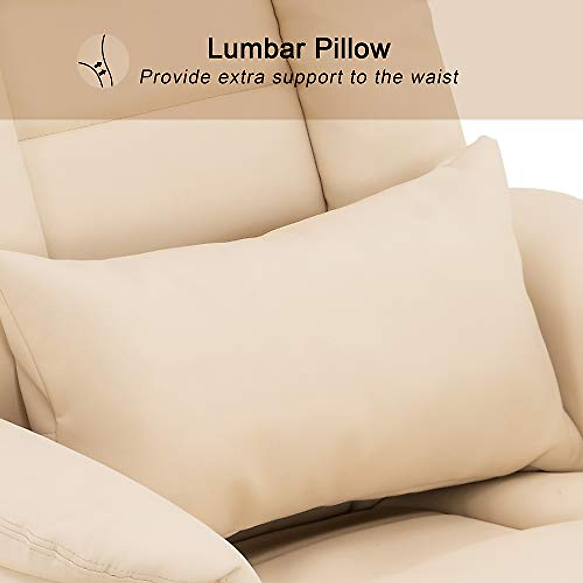 MCombo Recliner with Ottoman Chair Accent Recliner Chair with Vibration Massage, Removable Lumbar Pillow, 360 Degree Swivel Wood Base, Faux Leather 9096 (Cream White)