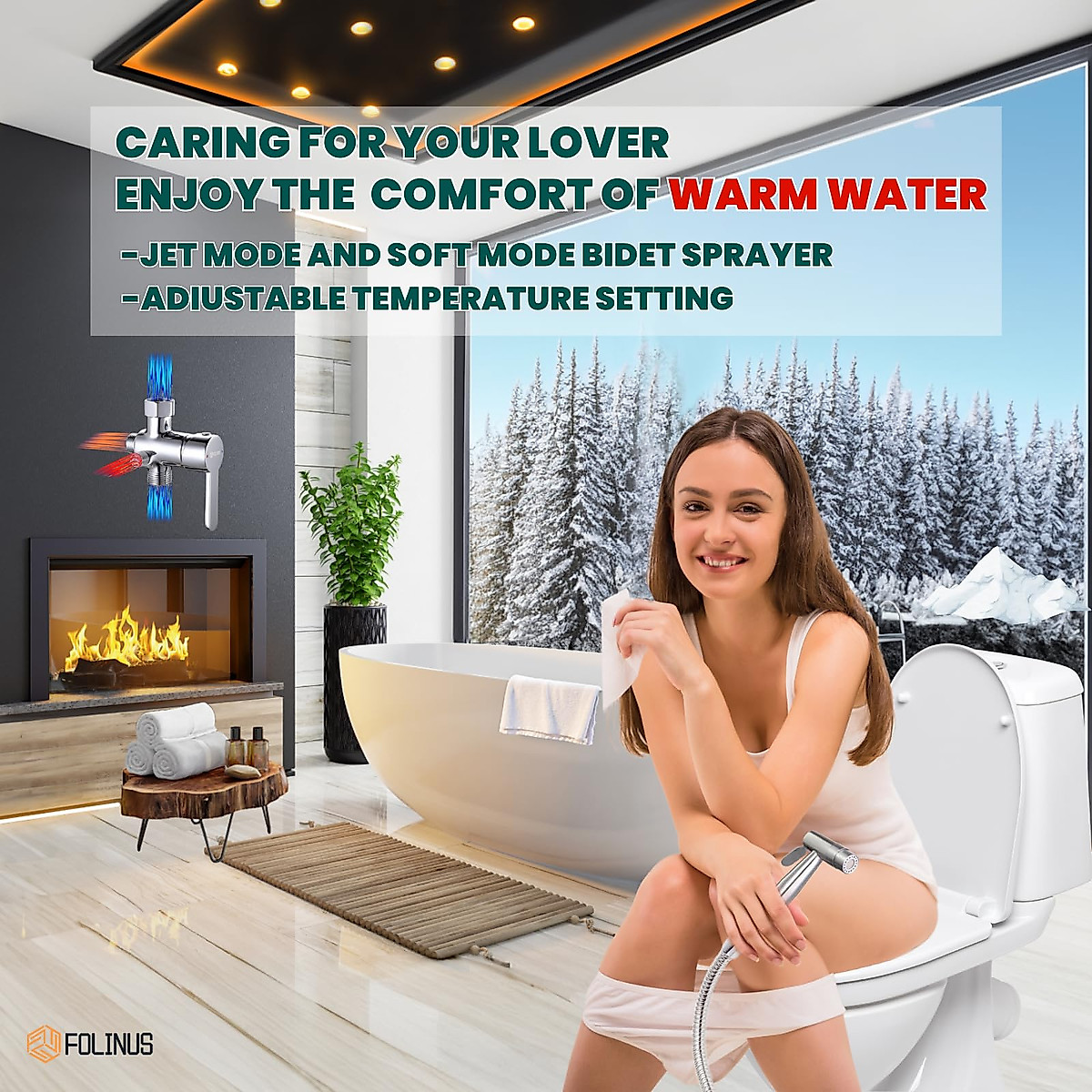FOLINUS Hot and Cold Bidet Sprayer for Toilet, Bidet Warm Water with Dual Function Bidet Sprayer and Mixing Valve for Feminine Wash, Personal Hygiene, Pet Shower