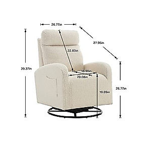 Kurhwyss Swivel Glider Chair for Nursery, Modern Rocker Chair with High Back and Storage Pocket, Upholstered Accent Rocking Chair with Solid Metal Base for Living Room, Bedroom (Cream White Teddy)