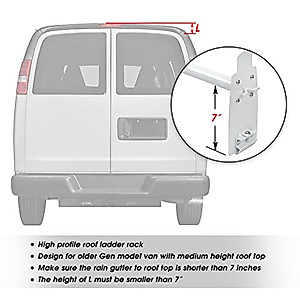 Roof Ladder Rack for Van 3 Bars White Heavy Duty Rain Gutter Mount - 750 Lbs Capacity - Compatible with Chevy Express, GMC Savana, Ford E150 250 350
