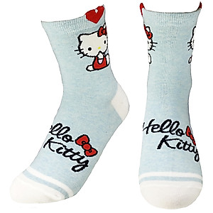 JJMax Women's Hello Kitty Cute Cotton Blend Ankle Socks Set, Crew Hearts Kitty, One Size
