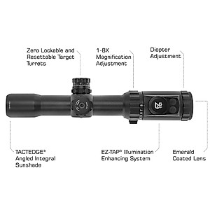 UTG Leapers Inc 1-8x28mm 30mm MRC Scope, IE, BG4 Reticle, with ACCU-SYNC, Black (SCP3-18IEBG4)
