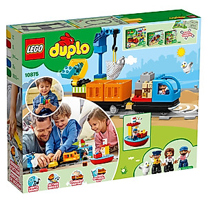 LEGO DUPLO Town Cargo Train Set - Push & Go Motor Train Toy for Toddlers - Preschool Learning Toy for Boys & Girls Ages 2-5, Includes Sound & Light, Moving Crane - Gift for Birthdays - 10875