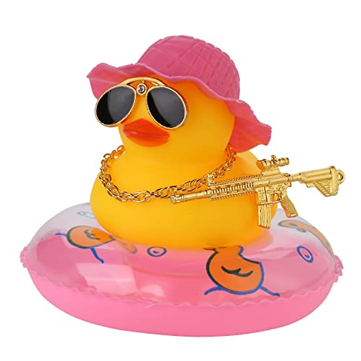 Zelobely Ducks for Cars - Rubber Duck Dashboard of Car, Car Duck Decoration Dashboard Yellow Rubber Duck Car Ornament with Mini Hat Necklace Sunglasses for Party Favors, Birthdays