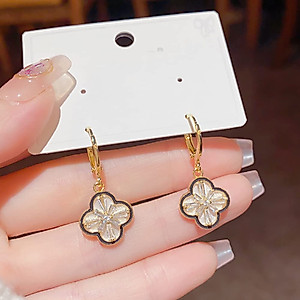 Four Leaf Clover Crystal Flower Statement Small Hoop Earring for Women Gold Plated Tiny Huggie Cubic Zirconia Dangle Drop Mini Hoop Earring Ear Cuff Pierced Jewelry Gift for Valentine's Day Birthday