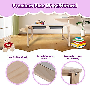 QEKMSY Kids Sensory Bins Table with 2 Stool, Multifunctional Children Interactive Activity Wooden Table Set for 1-3 Years, Drawing Table Play Sand & Water Table Children's Table with Storage Bins Lid