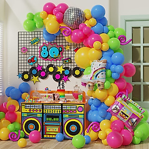 80s 90s Theme Party Balloons Garland Arch Kit Bundle Radio Boom Box,160PCS Roller Skate 4D Disco Foil Balloons 80s 90s Retro Theme Hip Hop Disco Fever Birthday Party Decoration