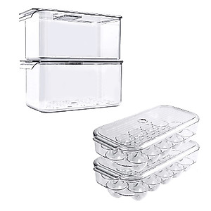 SANNO SANNO Produce Saver Refrigerator Organizer Bins with Lids Refrigerator Egg Holder Tray Stackable Covered Egg Tray Holder
