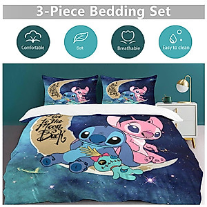 MSLuLa Cartoon Bed Duvet Cover Cute Kids Adults Bedding Sets Anime 3D Printed Lightweight 3 Pieces Comforter Cover Sets with 1 Duvet Cover and 2 Pillow Cases, Queen