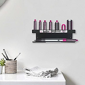 Storage Holder for Dyson Airwrap, Modern Curling Iron Accessories Rack Wall Mount, Metal Hair Wrap Styler Tools Holder with Hello Gorgeous Sign, Bathroom Organizer, Black