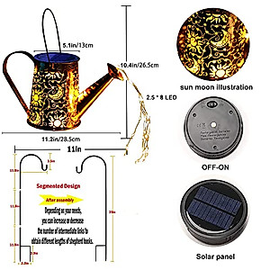 ANGMLN Solar Watering Can Lights Outdoor Garden Decorations, Solar Waterfall Lights Gardening Gifts for Women Mom, Sun Moon Waterproof Hanging Solar Lantern Decor for Table Yard Porch Patio Pathway