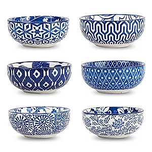 Selamica Ceramic Dipping Bowls Small Dip Bowl 3 inch Soy Sauce Dish Set, 2.7 oz Mini bowl for Side Dish, Appetizers, Sushi, BBQ, Set of 6, Vintage Blue