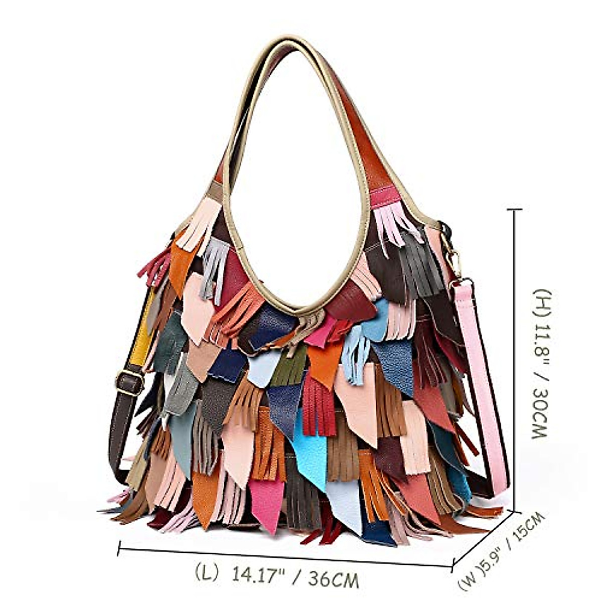 Segater® Women’s Random Multicolor Boston Bag Genuine Leather Colorful Patchwork Large Tote Handbag Hobo Purse Crossbody Big Bag