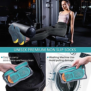 Hylaea Womens & Mens Non Slip Gripper Socks with Cushion for Yoga Pilates Barre Home Hospital Socks Dark Blue Green Small Medium