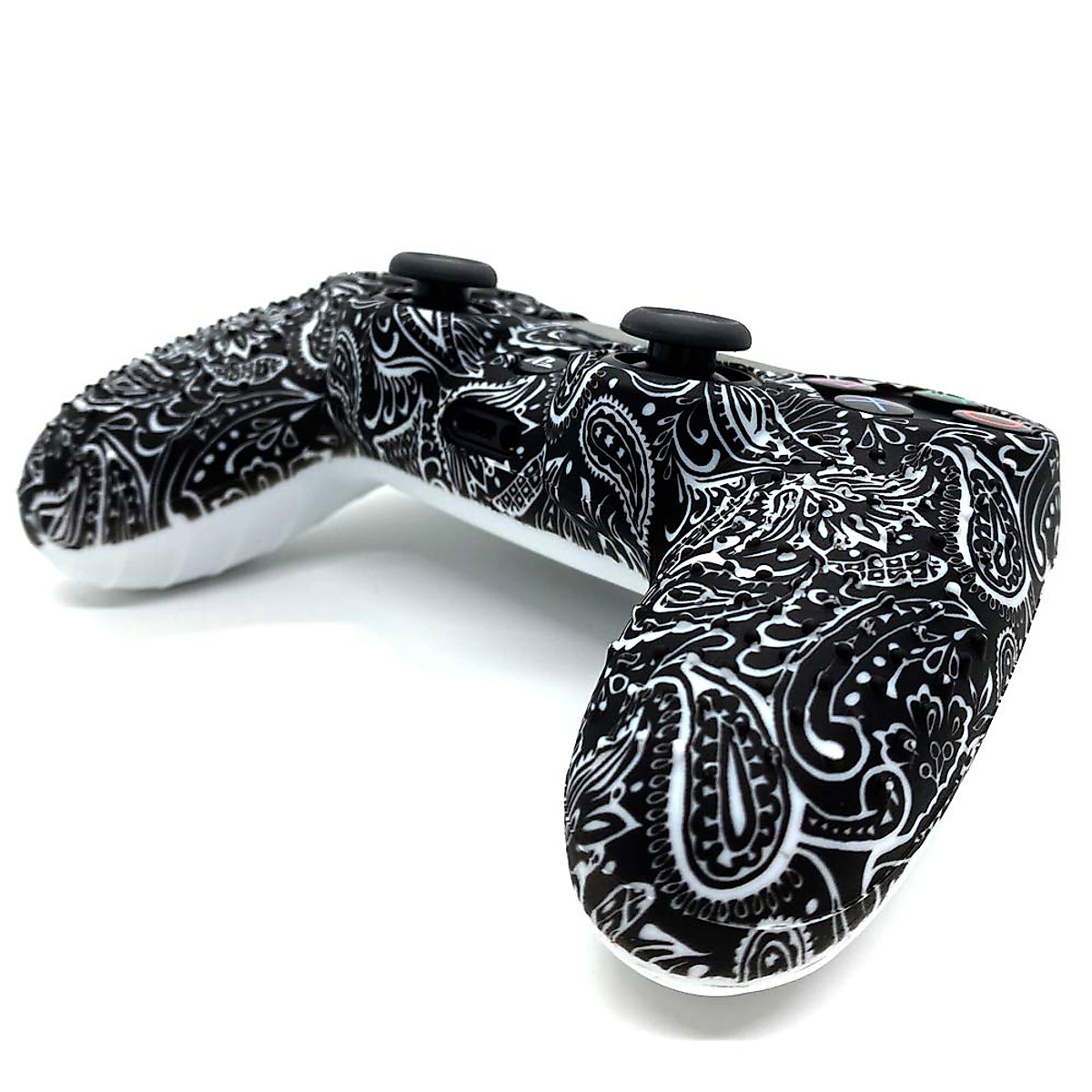 Antil-Slip Silicone Controller Cover Protective Case for PS4/SLIM/PRO Controller Soft Cover Skin for Dualshock 4 Controller with 8 Thumb Grips(White Black Print)