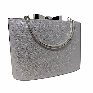 Cirilla Women PU Evening Bag Clutch Purse Crossbody Bag with Bow-style lock for Wedding Cocktail Party Banquet (SILVER)