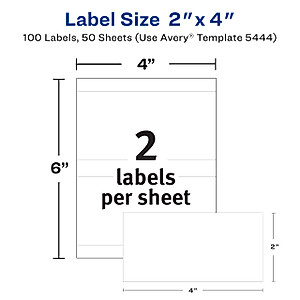 Avery Removable Print or Write 2" x 4" Labels -- Great for Home Organization Projects, Pack of 100 White Labels (5444)