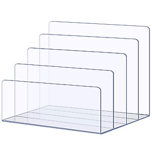 Sooyee File Organizer for Desk, Mail Organizer Countertop,4-Section File Holder for Home Office,Book Organizer,Acrylic Desk Organizer for Letter, Document, Notebook, Binder, Purse, Palette,Clear