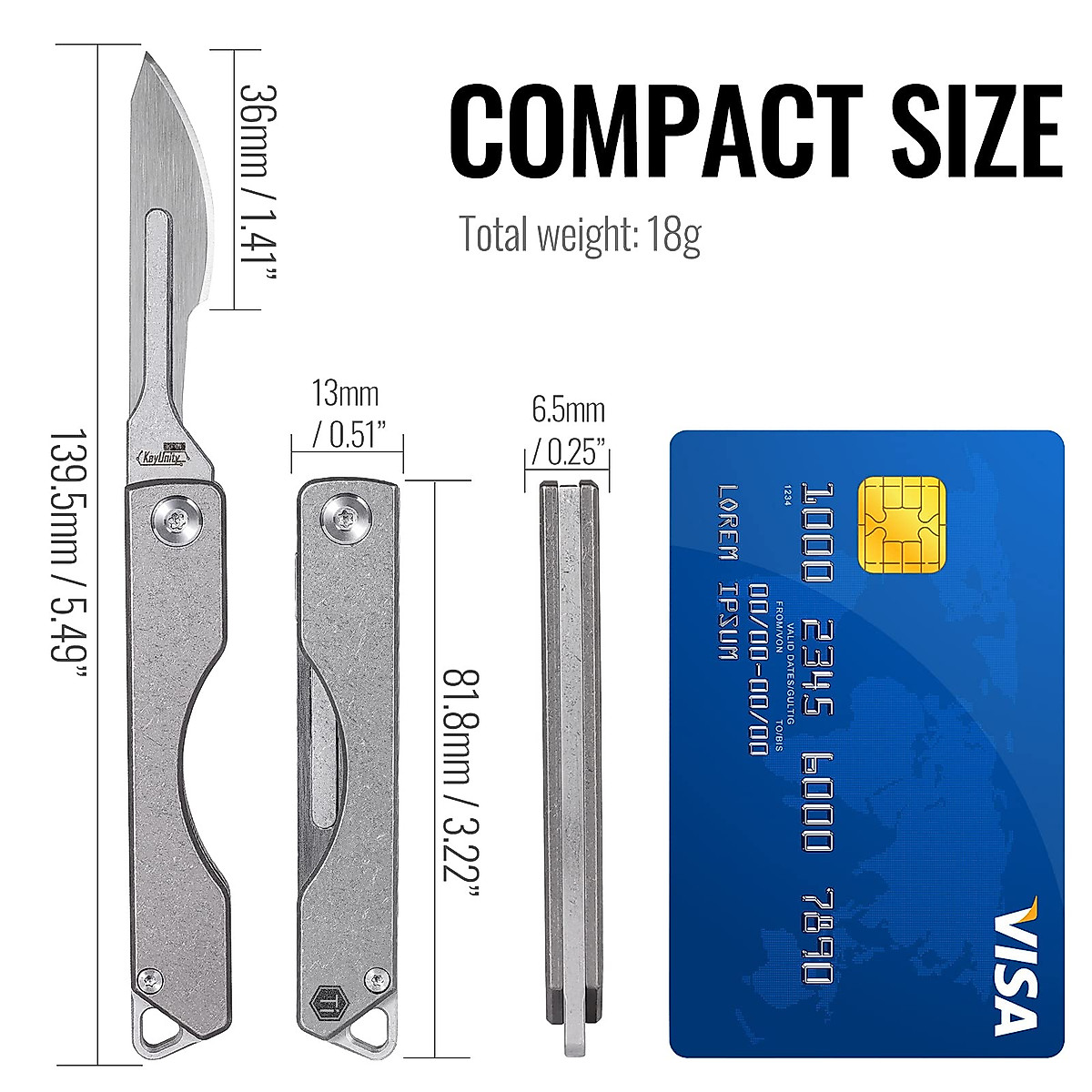 KeyUnity KK01 Titanium Folding Knife, Utility EDC Pocket Knife with #24 Replaceable Blade, for Outdoor Hunting, Camping, Fishing, Hiking for Men & Women (Stonewashed)