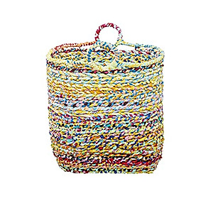 CosmoLiving by Cosmopolitan Cotton Round Storage Basket with Handles, 23" x 18" x 18", Multi Colored