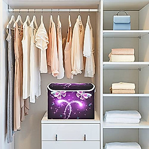 RunningBear Butterflies Firework Star Large Storage Bins with Lid Collapsible Storage Bin Nursery Baskets Foldable Fabric Cube for Closet Shelf Car