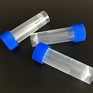 50 Pieces 5ml Clear Plastic Graduated Vial Tube with Blue Screw Caps Cold Storage Plastic Storage Container Test Tubes Plastic Centrifuge Tubes Conical Bottom Standing Plastic Vial