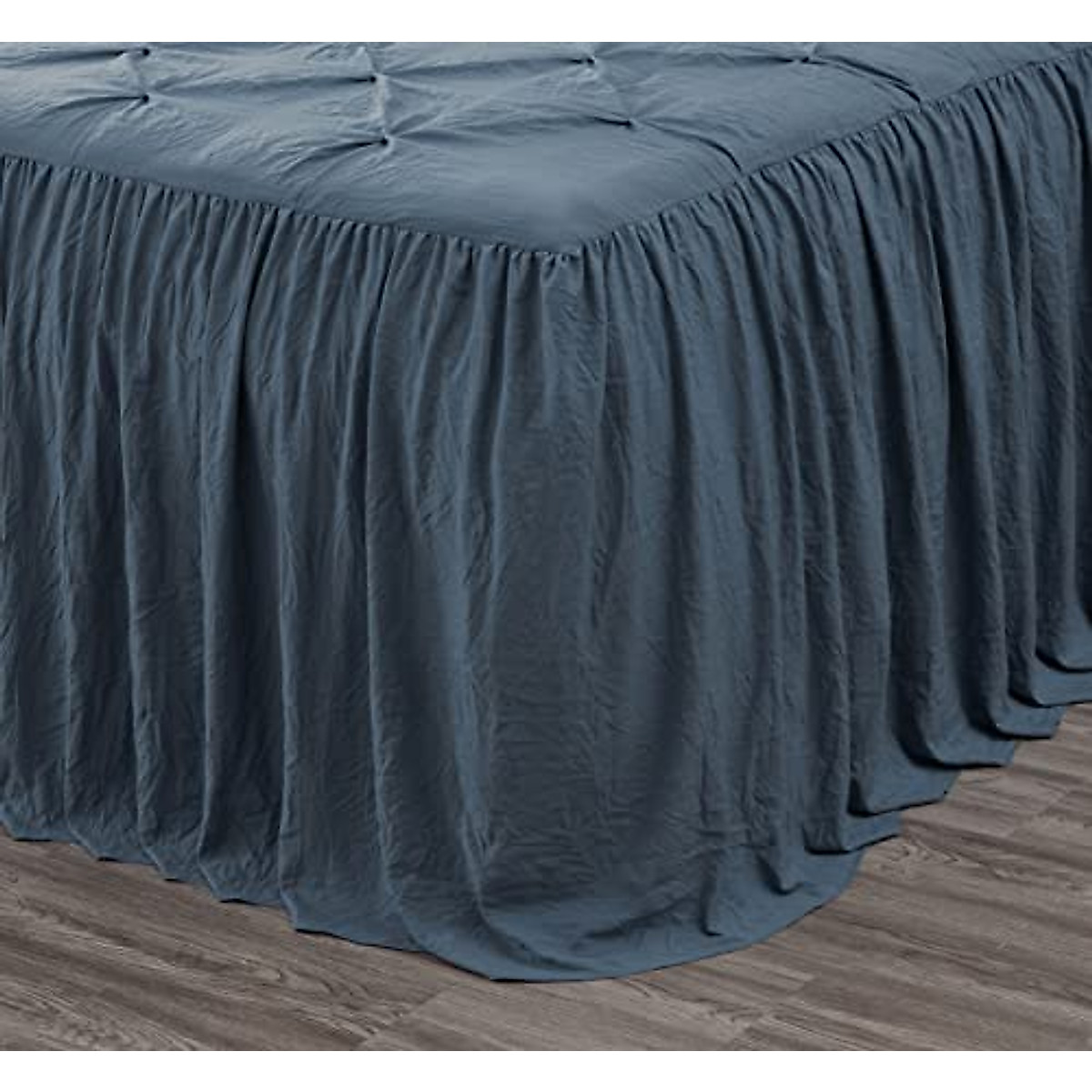 Chezmoi Collection Aria 3-Piece Pinch Pleat Pintuck Ruffle Skirt Bedspread Set - French Country Chic Farmhouse - California King, Dusty Blue