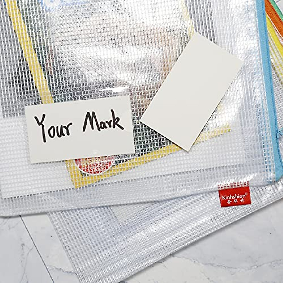 Kinhshion Zipper Pouch Set of 12 PVC Zipper Bags with Name Card Clear Zipper Pouch A4 Plastic Organizer Bag Zipper Folder Bag Cosmetic Bags Travel Storage Bags 4 Colours